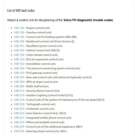 Decipher Volvo Fh Diagnostic Trouble Codes Mid Mid Mid