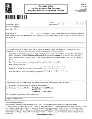 Fillable Online Employee Notice For Reemployment Tax Coverage