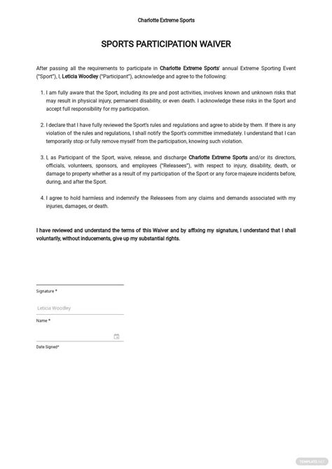 Sports Participation Waiver Template Google Docs Word Template Net