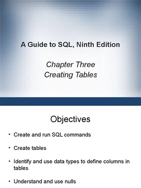 a guide to sql ninth edition chapter three creating tables pdf sql table database
