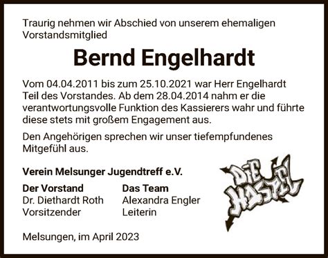 Traueranzeigen Von Bernd Engelhardt Trauer HNA De