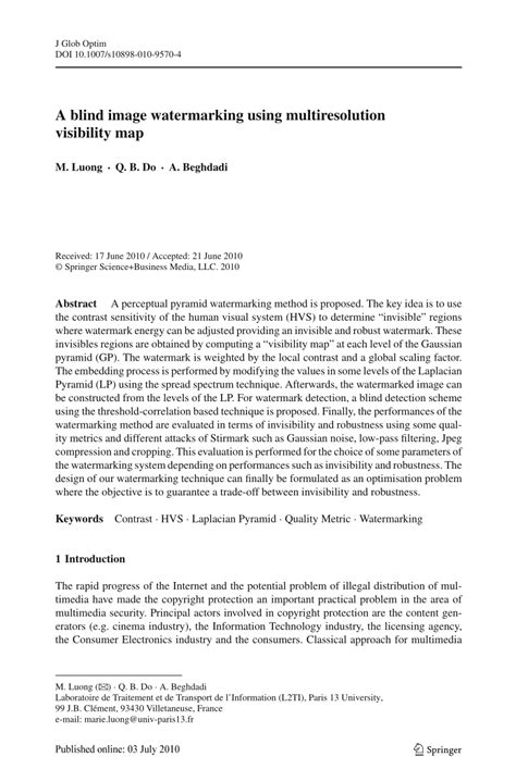 pdf a blind image watermarking using multiresolution visibility map