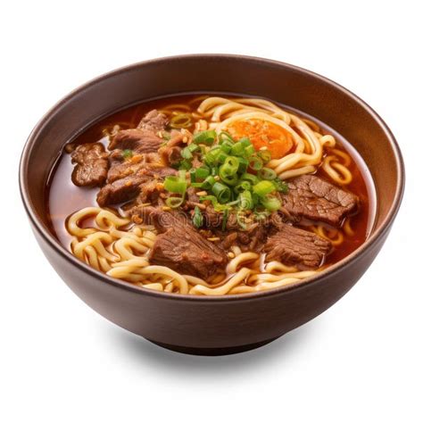 Savory Taiwanese Beef Noodle Soup In A Bowl On White Background Stock