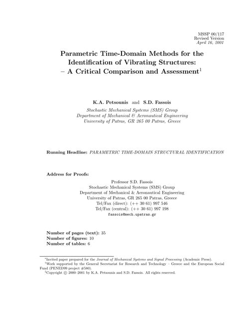 pdf parametric time domain methods for the identification of vibrating structures a critical