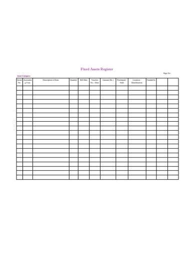 Free Fixed Asset Register Samples And Templates In Pdf Ms Word