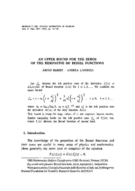 pdf an upper bound for the zeros of the derivative of bessel functions andrea laforgia