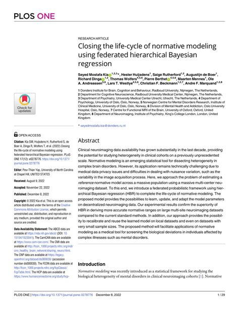 pdf closing the life cycle of normative modeling using federated hierarchical bayesian regression