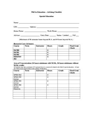 Fillable Online PhD In Education Advising Checklist Fax Email Print