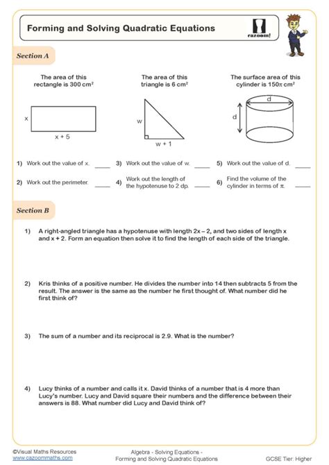Forming And Solving Quadratic Equations Worksheet Fun And Engaging