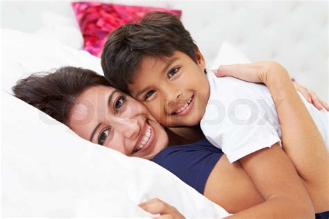 Mother And Son Lying In Bed Together Stock Image Colourbox