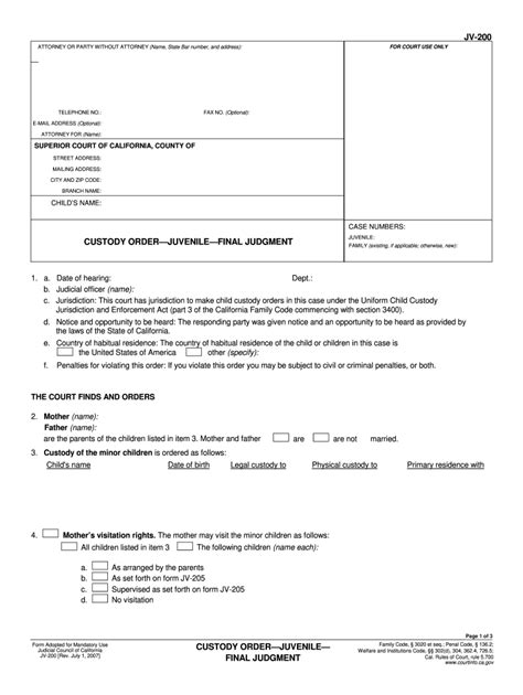 Fillable Online Courts Ca Form Jv 200 2007 Fax Email Print PdfFiller