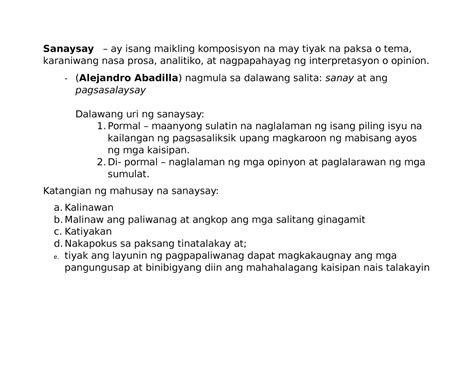 Sanaysay Alejandro Abadilla Nagmula Sa Dalawang Salita Sanay At