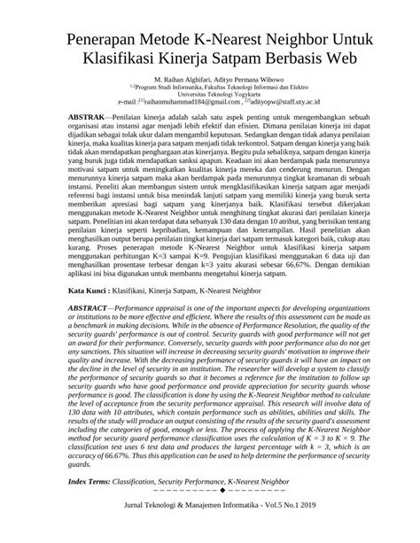 pdf penerapan metode k nearest neighbor untuk klasifikasi dokumen tips