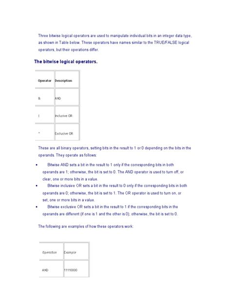 the bitwise logical operators operator description pdf bit mathematical logic
