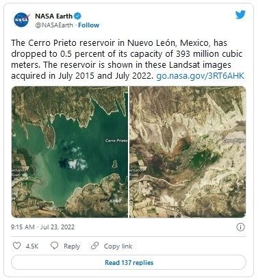 Nuevo León La NASA muestra fotos de la sequía en presa Cerro Prieto