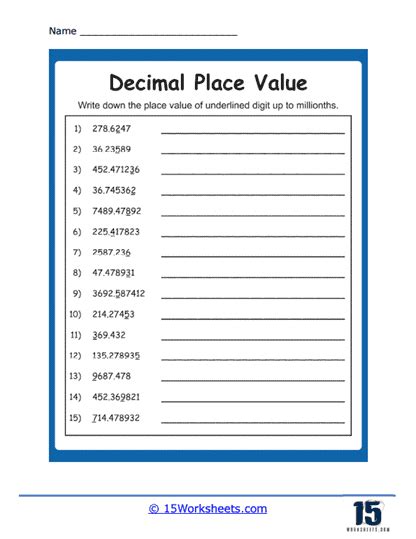 Place Value Of Decimals Worksheets 15 Worksheets