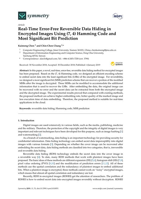 pdf real time error free reversible data hiding in encrypted images using 7 4 hamming code