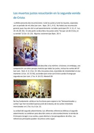 Los muertos justos resucitarán en la segunda venida de cristo PDF