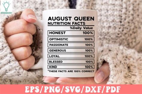 August Queen Nutrition Facts SVG Graphic By Designer302 Creative Fabrica
