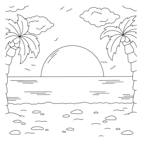 maravilloso paisaje natural con playa página de libro para colorear