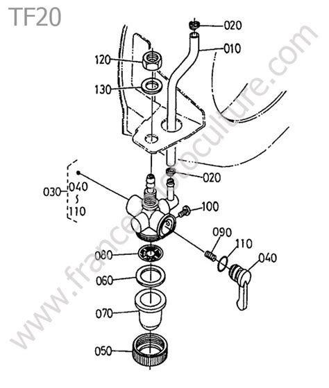 Vue éclatée et pièces détachées Robinet essence pour TF20 KUBOTA