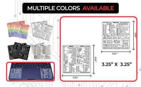 synerlogic 1 set mac os word and excel shortcuts cheat sheet sticker bundle