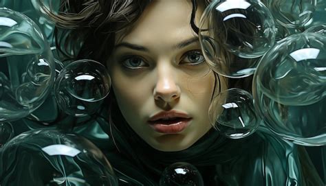 Premium Ai Image Young Woman Blowing Bubbles Reflecting Elegance And Sensuality Underwater