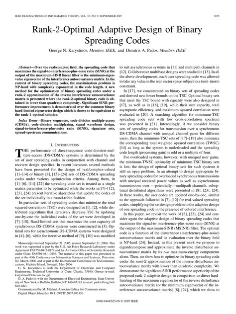 pdf rank 2 optimal adaptive design of binary spreading codes