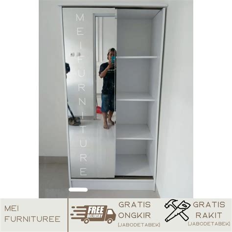 Lemari Sliding Murah 2 Pintu Full Cermin 180x120x50 Lemari Pakaian