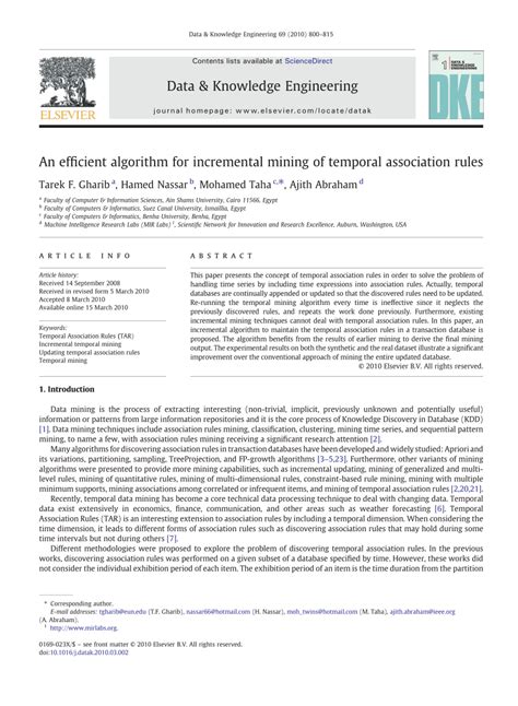 pdf an efficient algorithm for incremental mining of temporal association rules