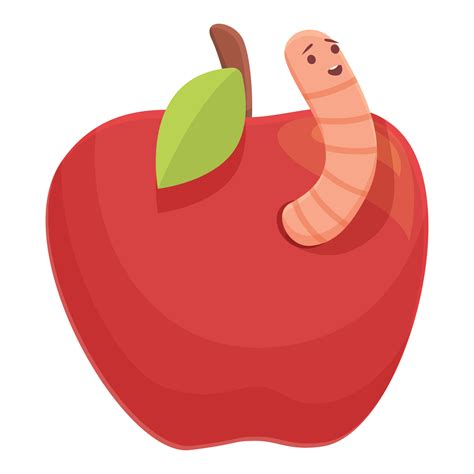 Worm In Red Apple Icon Cartoon Vector Cute Soil 14349500 Vector Art At