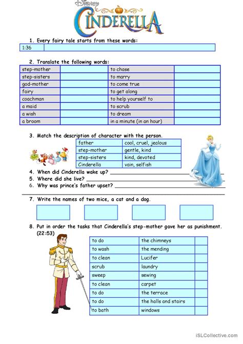 Cinderella Cartoon Task video or mov Français FLE fiches pedagogiques