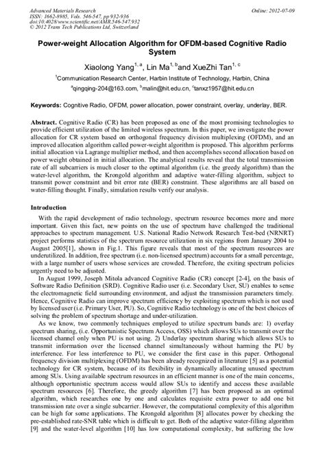 power weight allocation algorithm for ofdm based cognitive radio system scientific