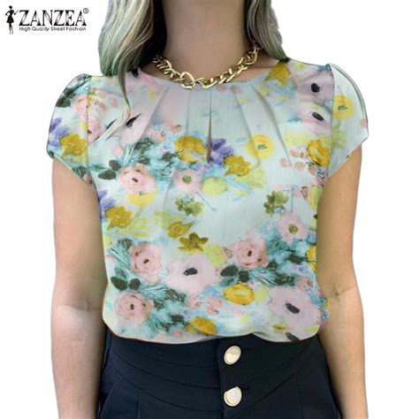 ZANZEA Women Vintage Daily Short Sleeve Round Neck Floral Printed