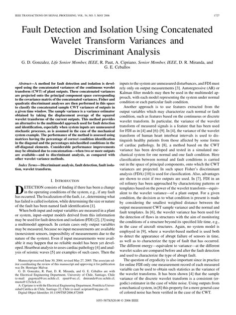 pdf fault detection and isolation using concatenated wavelet transform variances and