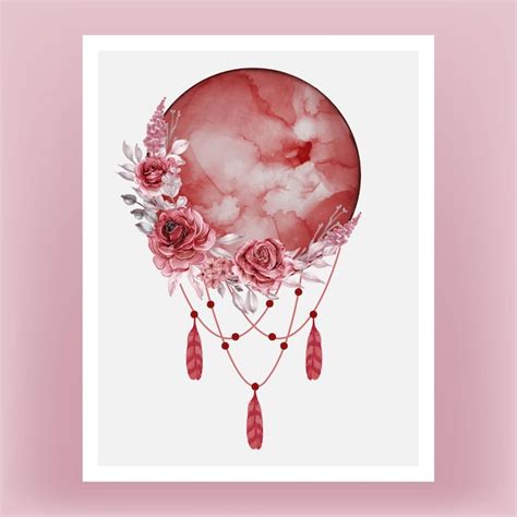 Luna Llena De Acuarela En Tono Rojo Con Rosa Burdeos Vector Gratis
