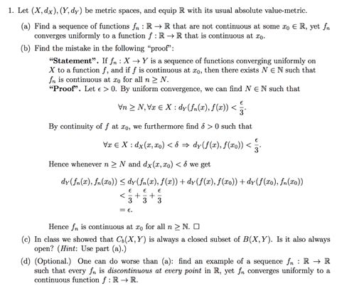 1 let x dx y dy be metric spaces and equip r