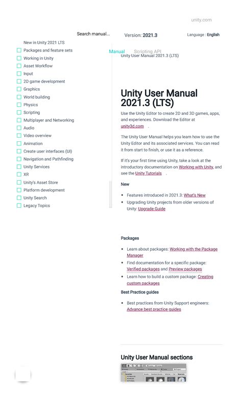 unity manual unity user manual 2021 3 lts new packages best practice guides unity user