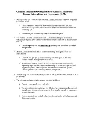 Fillable Online Collection Practices For Delinquent HOA Dues And