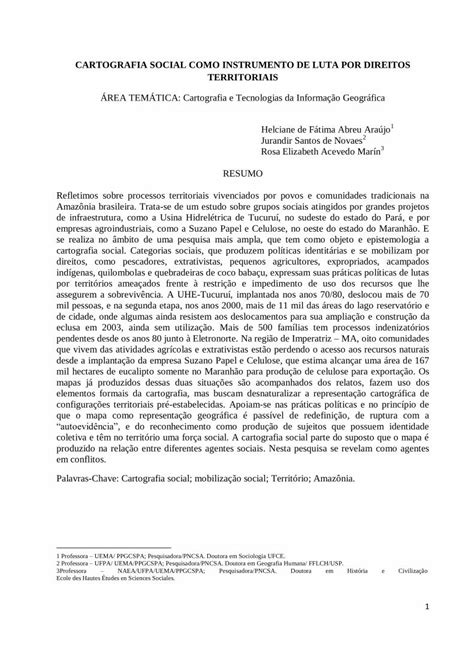 Pdf Cartografia Social Como Instrumento De Luta Por
