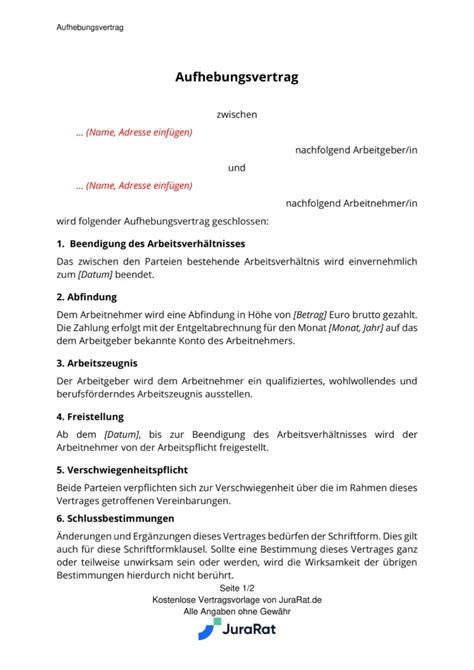 Aufhebungsvertrag Muster Ratgeber Word Pdf Vorlage