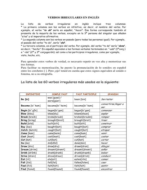 Lista De Verbos Irregulares