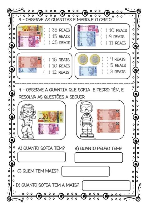 Escola Saber Atividades matemática 1 ano sistema monetário