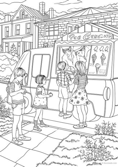 Ice Cream Truck Printable Adult Coloring Page From Favoreads Coloring