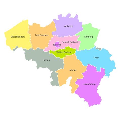 Belgien Kartenhintergrund mit Regionen Regionsnamen und Städten in