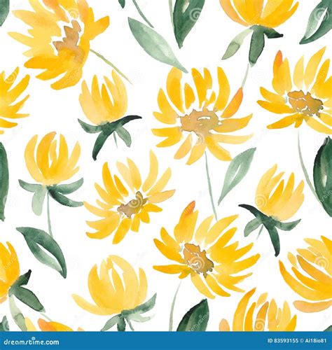 Flores Amarillas De La Acuarela Y Modelo Inconsútil Del Verano De La