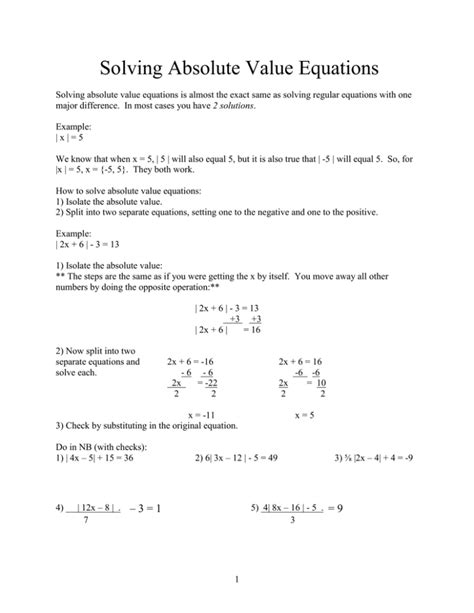 solving absolute value equations