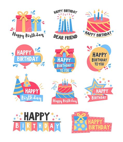 Happy Birthday Colorful Badges Set Typography Surprise Holiday Vector