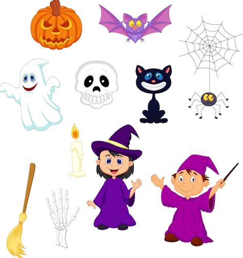 Conjunto De Dibujos Animados De Halloween Vector Premium
