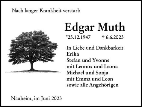 Traueranzeigen Von Edgar Muth Vrm Trauer De